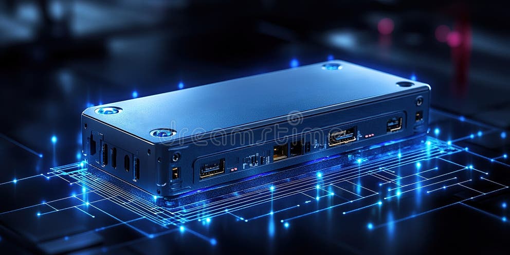 Modern Computing Device with Glowing Circuit Connections Displayed on a ...
