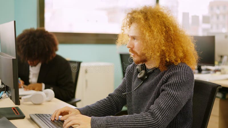 Modern Concentrated Man Working in Coworking Space Stock Photo - Image ...