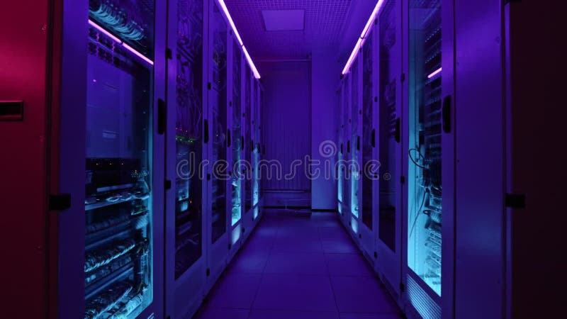 Data Center, Networks, Server Rooms in Neon Light, Telecommunications ...