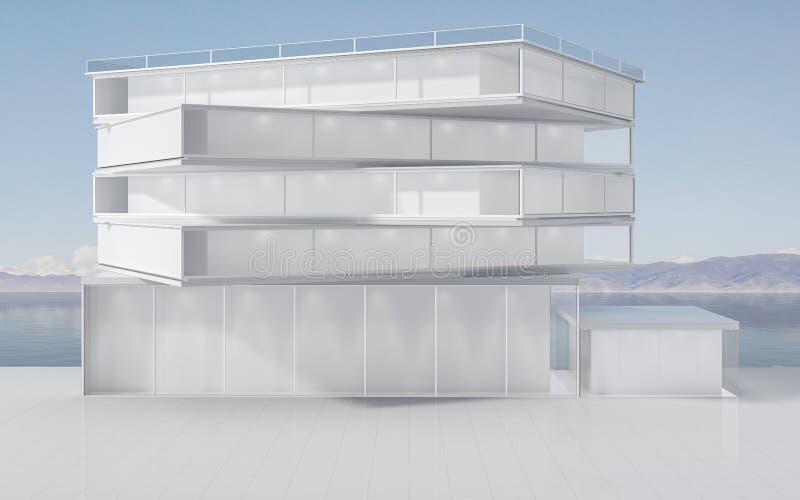 The Modern Concept Architecture on the Water, 3d Rendering Stock ...