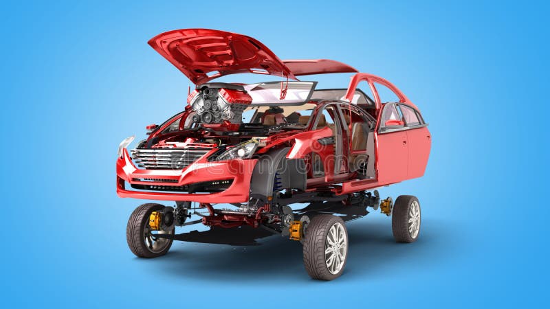 Modern Concept of Auto Repair Work Details of the Red Car on a Stock ...