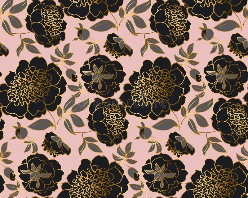 Modern Concept Black Peony Flower Seamless Pattern. Stock Vector ... Modern Concept Black Peony Flower Seamless Pattern. Stock Vector ...