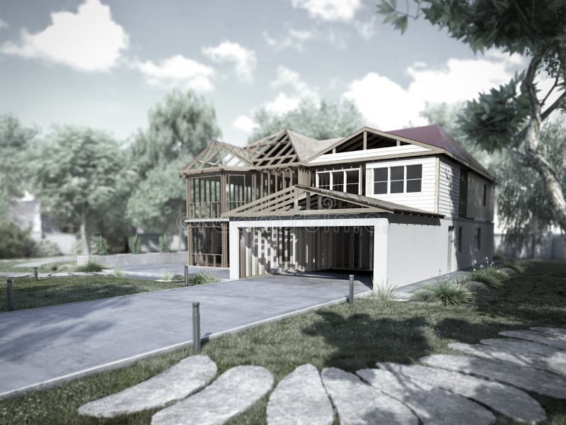 Modern Concept of Construction Works the House is Assembled by P Stock ...