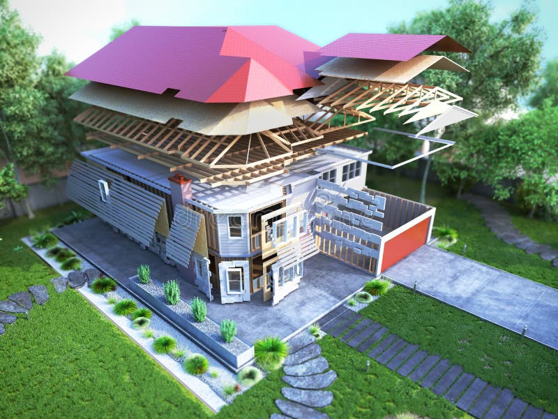 Modern Concept of Construction Works the House is Assembled by P Stock ...