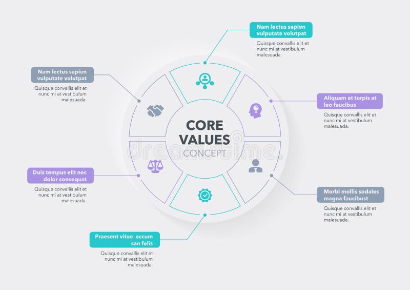 Modern Concept for Core Value Diagram with Six Steps and Place for Your ...