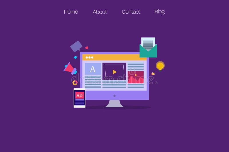 Flat Design Illustration of Content Marketing, Internet Advertising ...