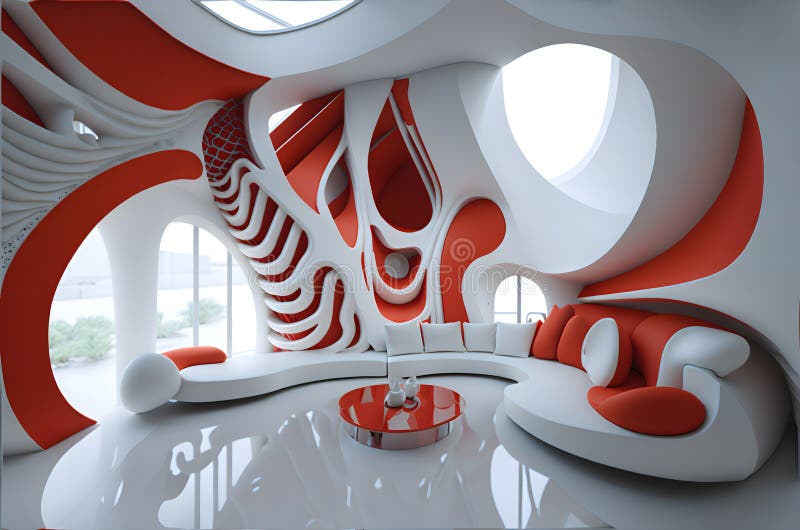 Modern Concept Interior Design with Red Accent Stock Illustration ...