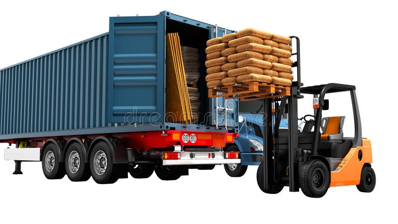 Modern Concept of Loading and Unloading Cargo from Blue from Truck with ...