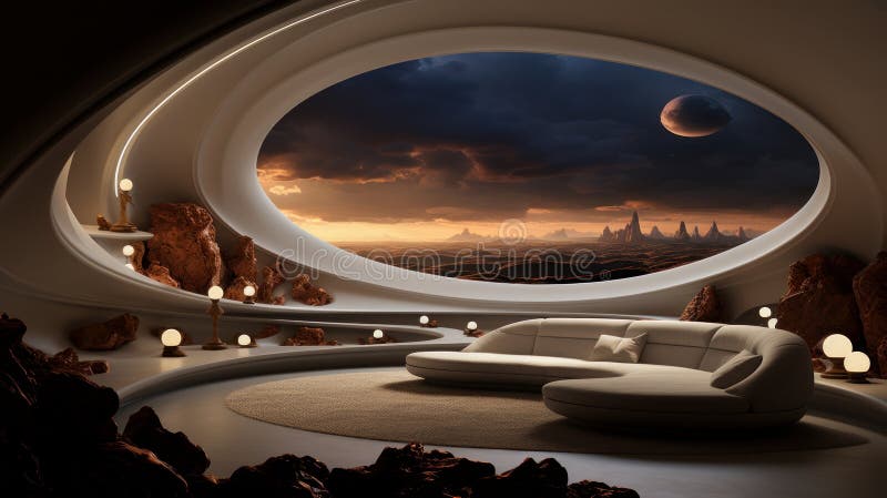 Modern Concept Room with Planet View Window Stock Illustration ...