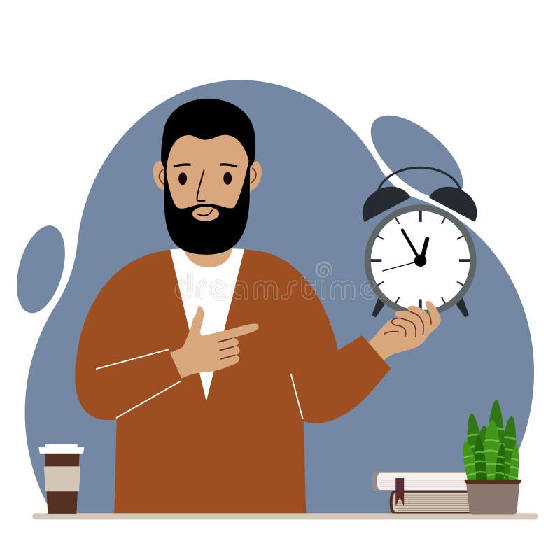 Modern Concept of Time Management Illustration. a Smiling Man Holds an ...