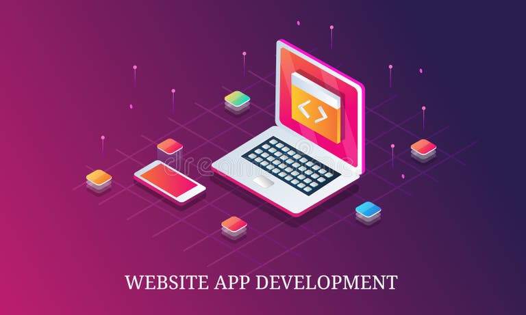 Website App Development, Programming, Coding, Interface, Responsive, Mobile Device, Isometric ...