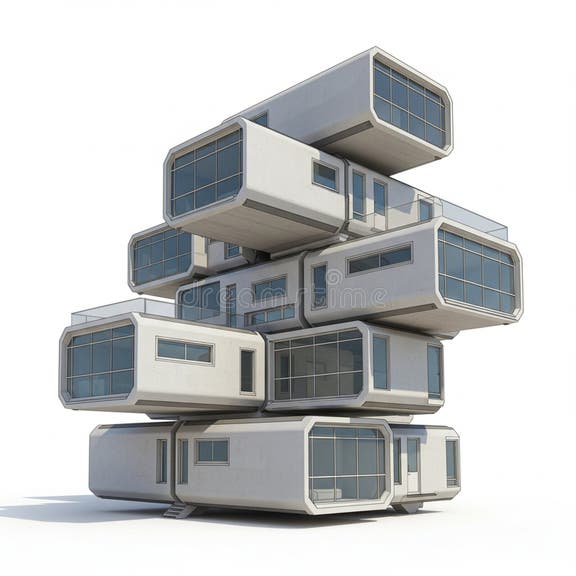 A Modern, Conceptual Building Composed of Stacked Rectangular Modules ...