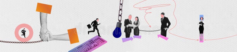 Creative Collage Illustrating Modern Business Challenges and Teamwork ...