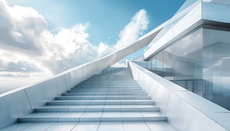 Modern Conceptual High Tech Building with Abstract Roof and Stairs ...