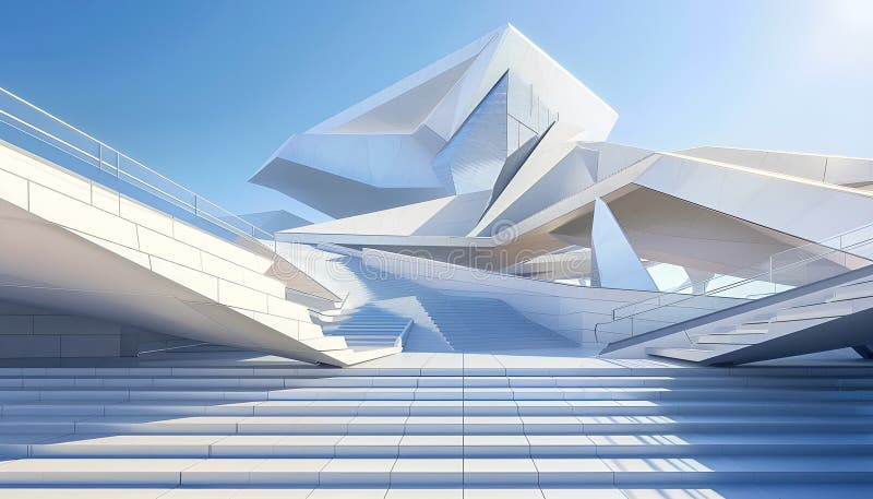 Modern Conceptual High Tech Building with Abstract Roof and Stairs ...