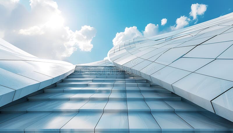 Modern Conceptual High Tech Building with Abstract Roof and Stairs ...