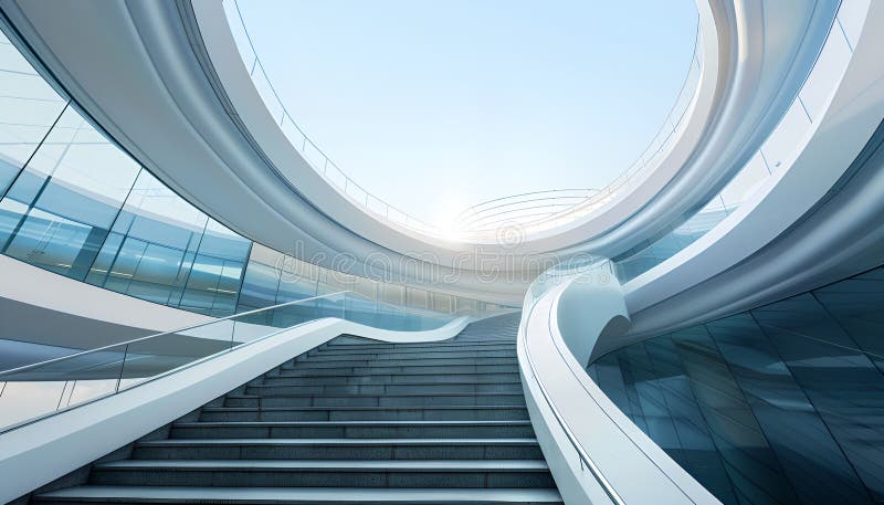 Modern Conceptual High Tech Building with Abstract Roof and Stairs ...