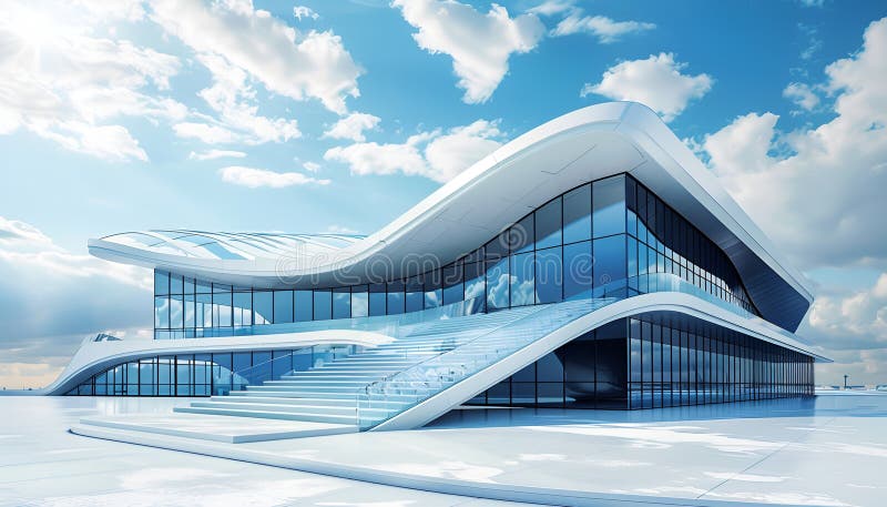 Modern Conceptual High Tech Building with Abstract Roof and Stairs ...