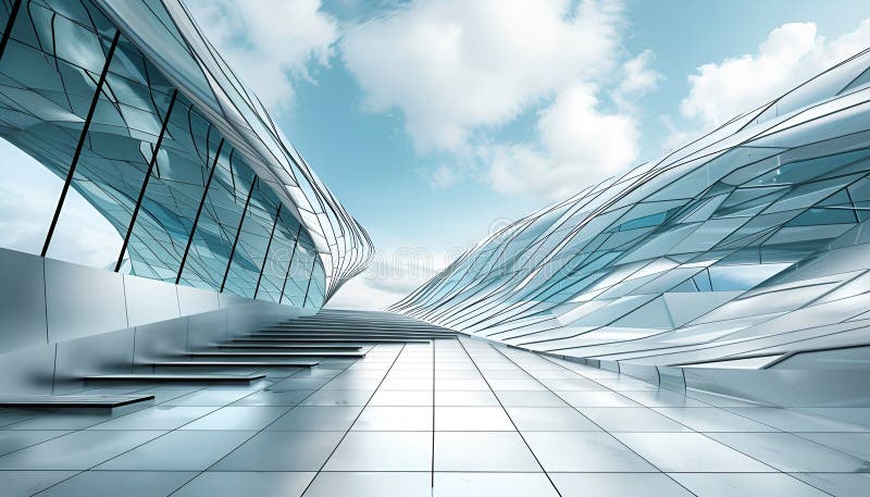 Modern Conceptual High Tech Building with Abstract Roof and Stairs ...