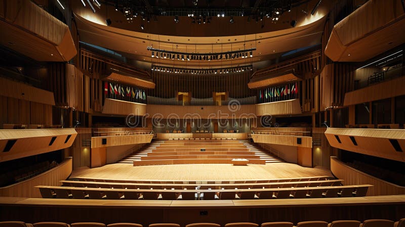 Modern Concert Hall with Wooden Interior Design. Empty Stage with ...