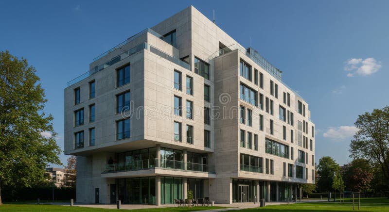 Modern Concrete Apartment Building Exterior on Sunny Day Stock ...