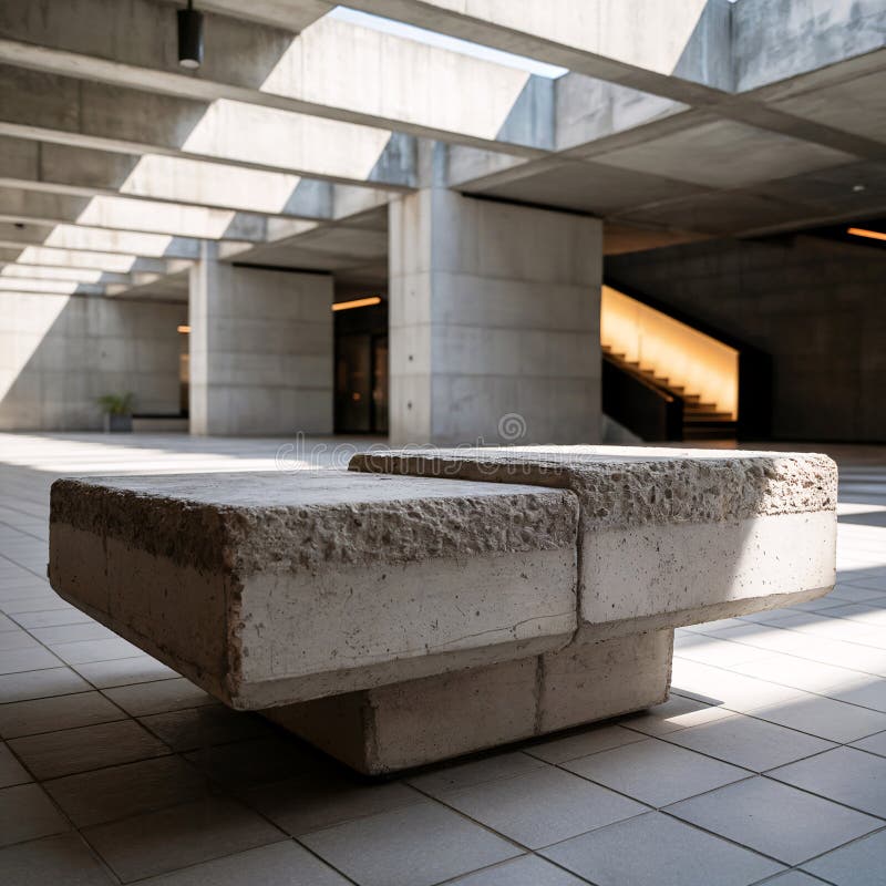 Modern Concrete Architectural Interior: Textured Bench with Dramatic ...