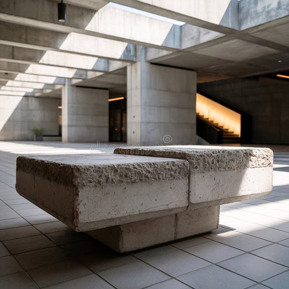 Modern Concrete Architectural Interior: Textured Bench with Dramatic ...