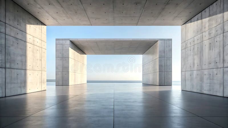 Modern Concrete Architecture with Archway Opening To the Ocean and Sky ...