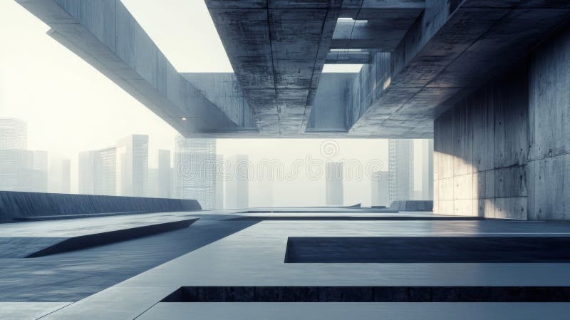 Modern Concrete Architecture Cityscape with Skyline Stock Illustration ...