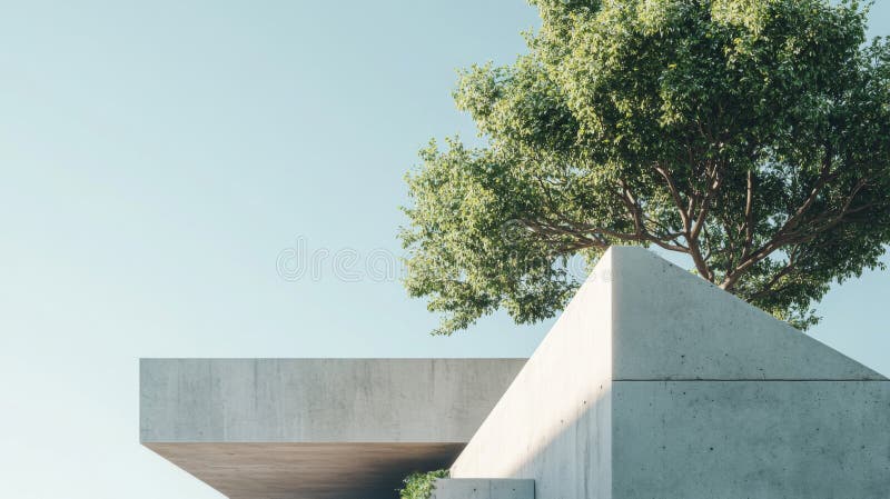 Modern Concrete Architecture with Green Tree Stock Illustration ...
