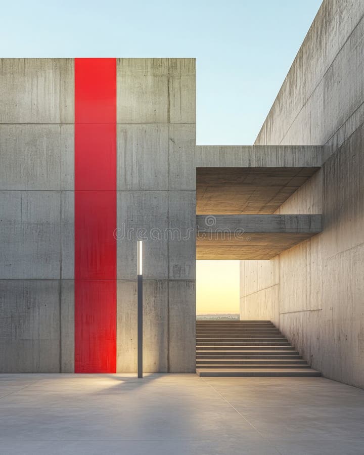 Modern Concrete Architecture with a Striking Red Accent in a Minimalist ...