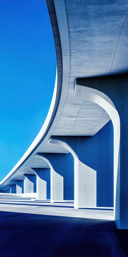 A Modern Concrete Bridge Against a Blue Sky with Clouds. Architecture ...