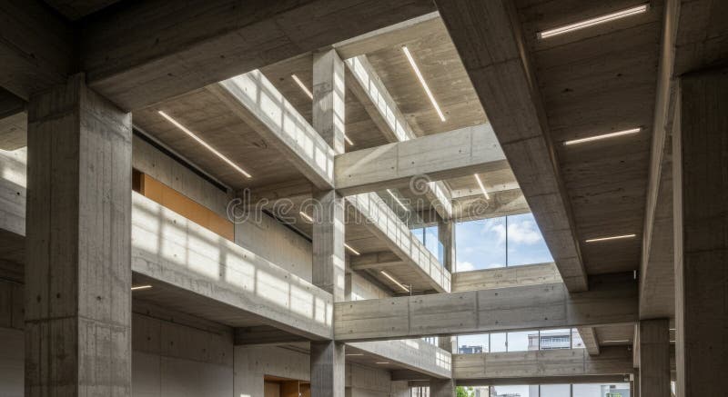 Modern Concrete Building Interior with Geometric Design Stock ...