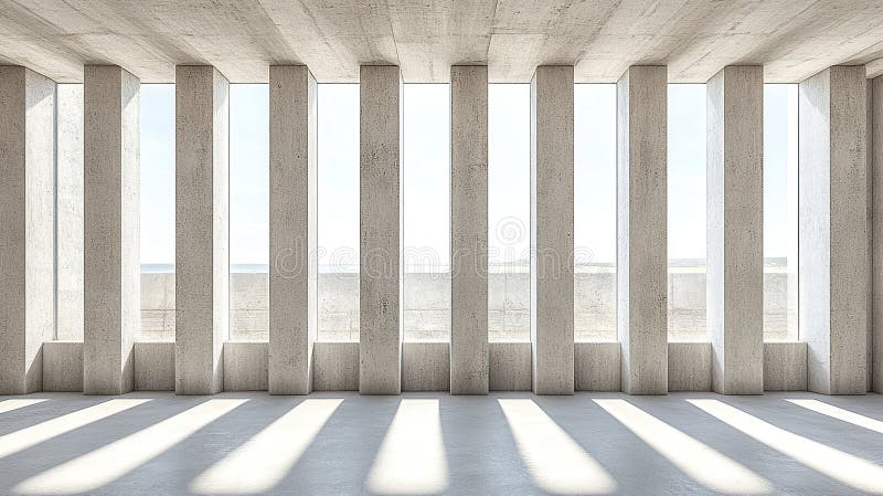 Modern Concrete Building Interior, Ocean View, Sunlight, Empty Room ...