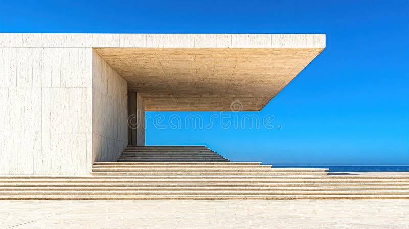 Modern Concrete Building Steps Overlooking the Ocean Stock Illustration ...