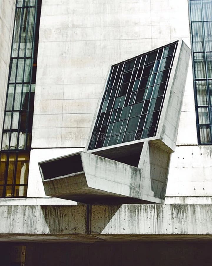 Modern Concrete Building with Tilted Room Structure Stock Illustration ...