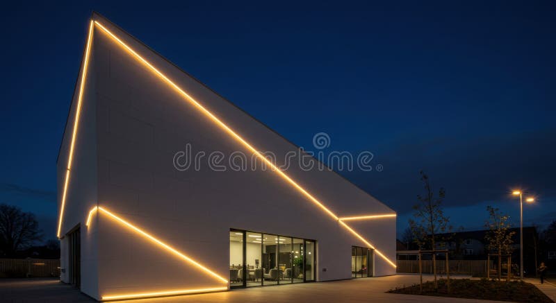 Yellow LED Lighting on the Exterior of a Modern Newly Built House. the ...
