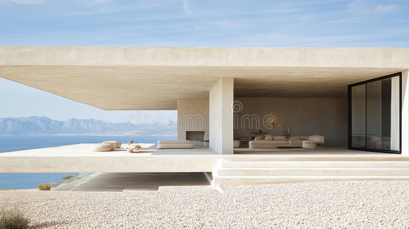 Modern Concrete Coastal House with Ocean View Stock Illustration ...