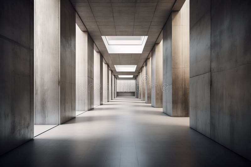 Modern Concrete Corridor Interior with Empty Mock Up Place on Wall ...
