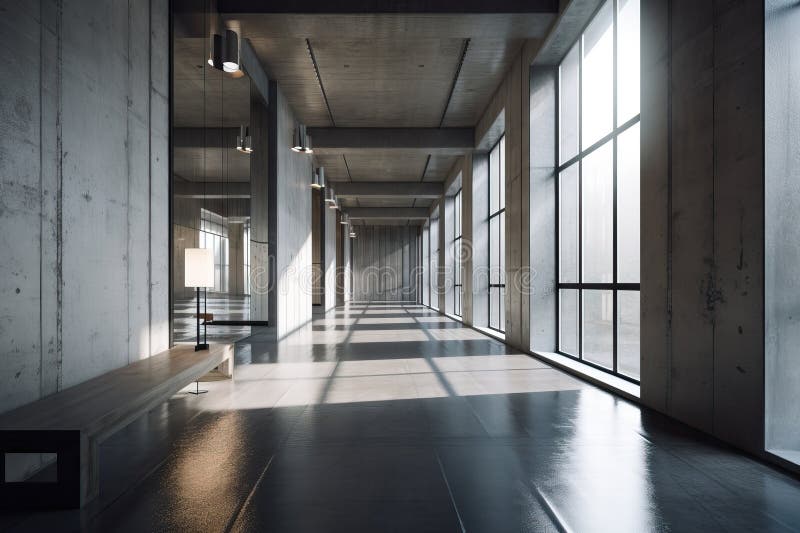 Modern Concrete Corridor Interior with Empty Mock Up Place on Wall ...