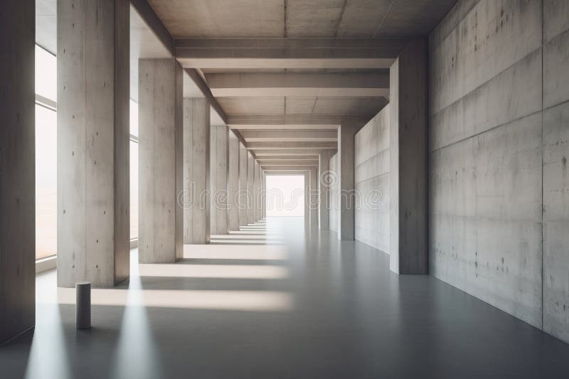 Modern Concrete Corridor Interior with Empty Mock Up Place on Wall ...