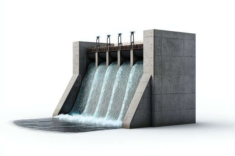 A Modern Concrete Dam with Flowing Water Showcasing Engineering and ...