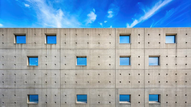 A Modern Concrete Facade with Regularly Spaced Square Windows ...