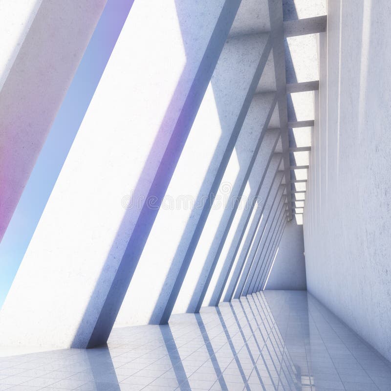 Modern Concrete Hall with Column Stock Illustration - Illustration of ...