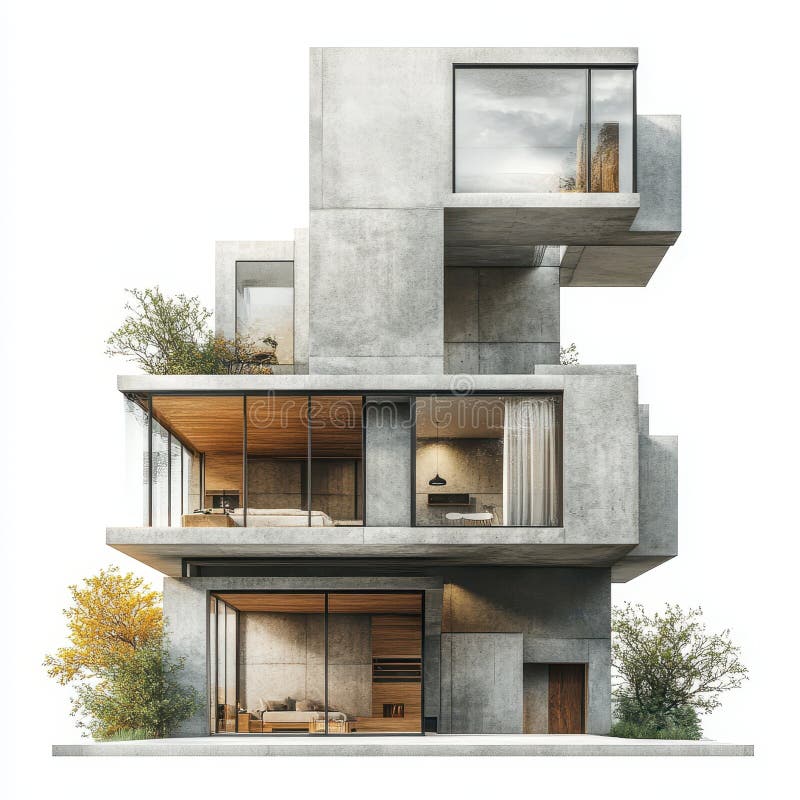 Modern Concrete House Architectural Design Minimalist Home Stock ...