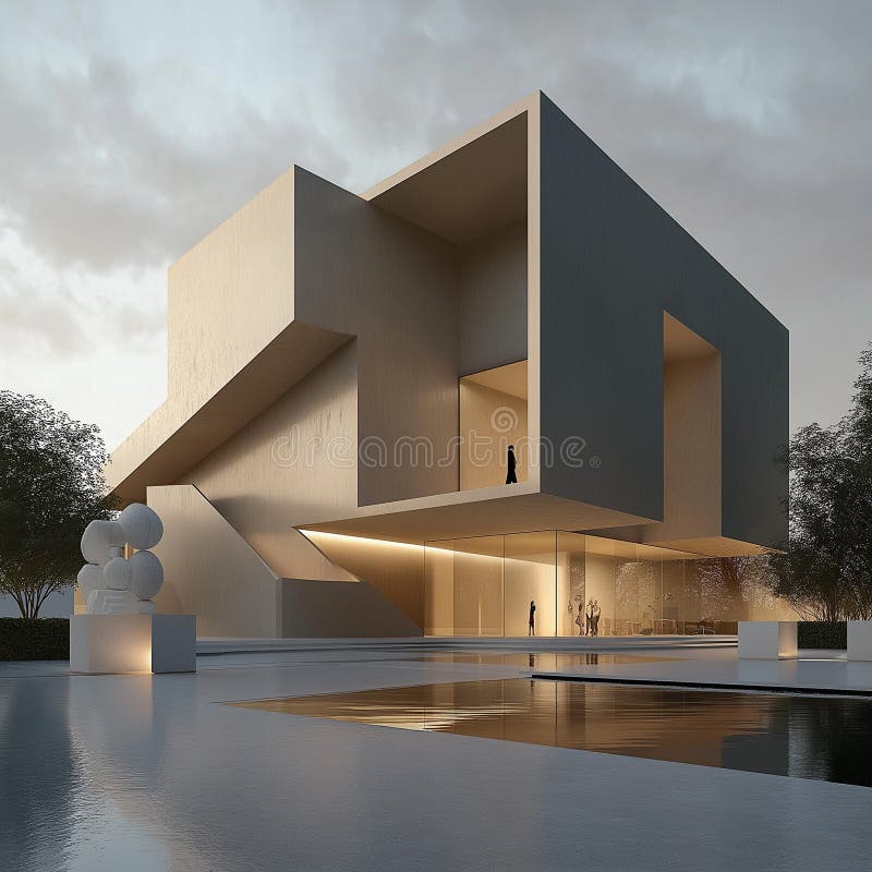 Modern Concrete House with Geometric Design Stock Photo - Image of ...