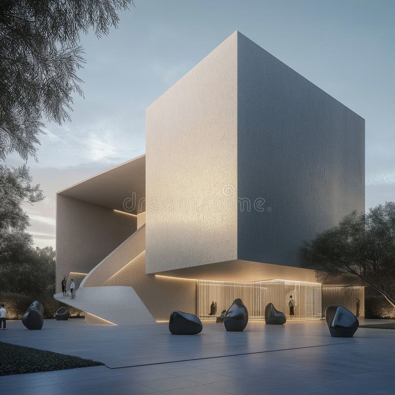 Modern Concrete House with Geometric Design Stock Image - Image of ...