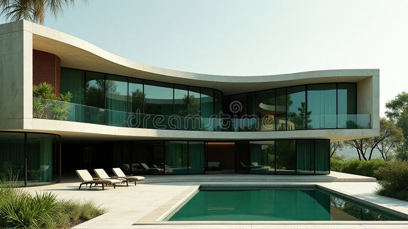 Modern Concrete House with Infinity Pool. Stock Illustration ...