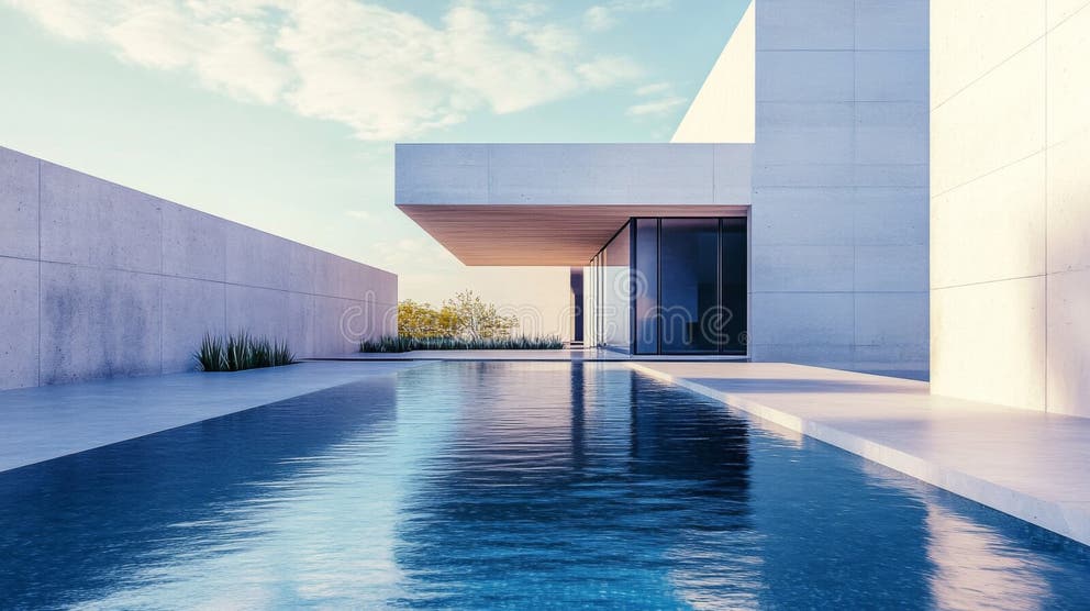 Modern Concrete House with Infinity Pool and Minimalist Design Stock ...