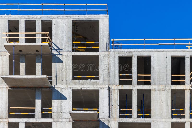 Modern Concrete House Wall is Under Construction. Empty Windows Stock ...